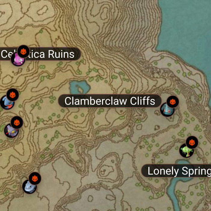Pokemon Legends Arceus Clamberclaw Cliffs Pokemon, Items, Map
