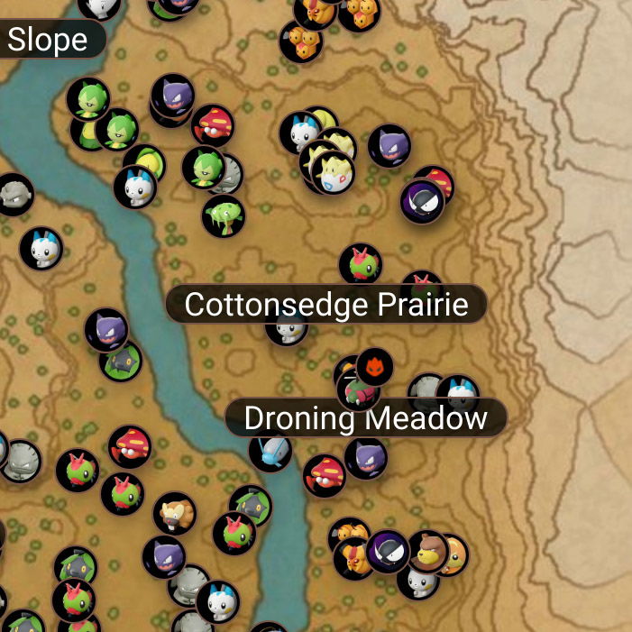 Pokemon Legends Arceus Cottonsedge Prairie Pokemon, Items, Map