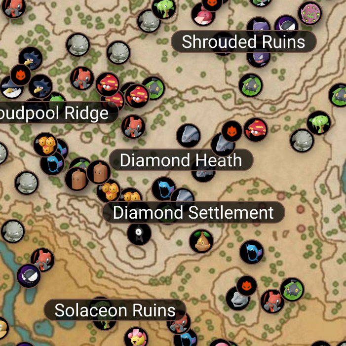 Pokemon Legends Arceus Diamond Heath Pokemon, Items, Map